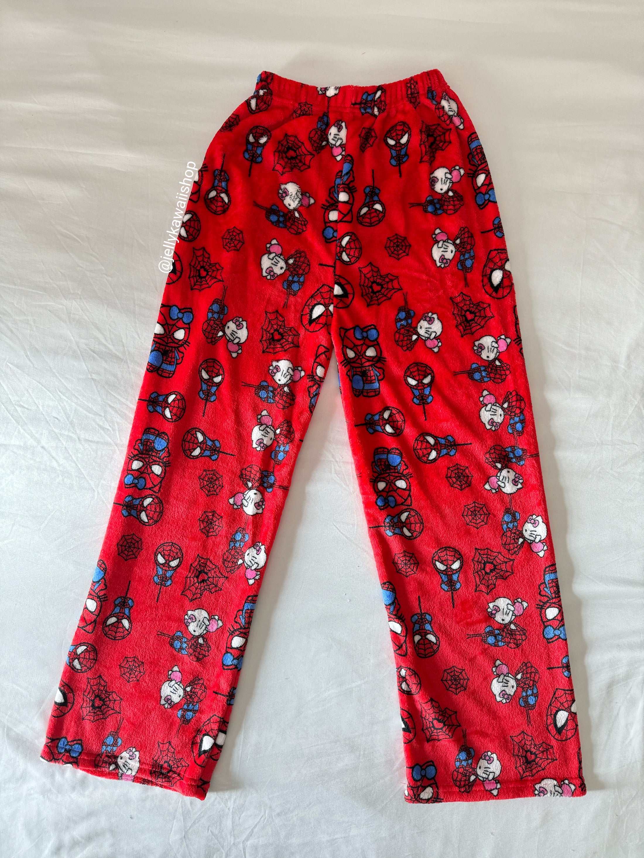 Hellokitty Spiderman Plush Pajama Pants Soft Fluffy Fleece Warm Pjs Bo ...